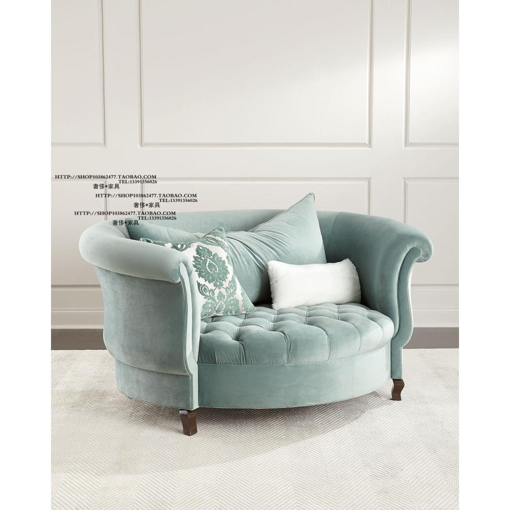 Belgian French Country Button Fabric Round Single Sofa Chair Hotel Cafe ...