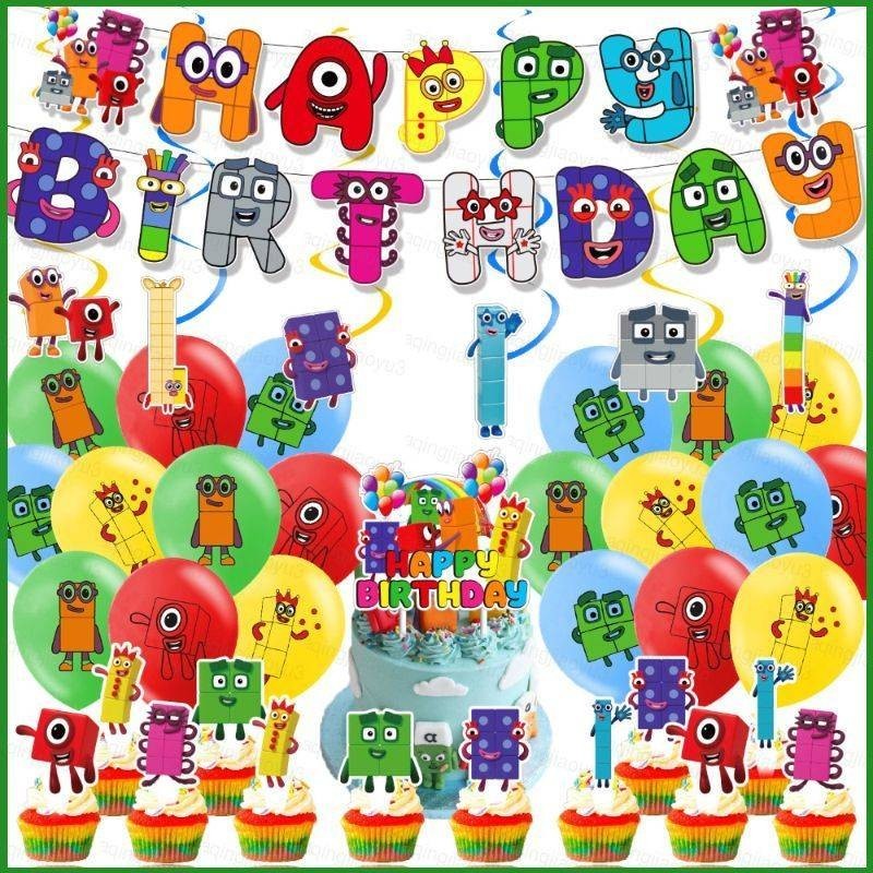LJ Numberblocks theme kids birthday party decorations banner cake ...