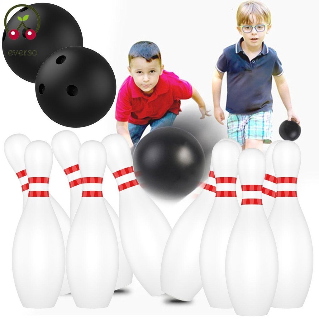12 Pcs Kids Bowling Set Includes 10 Classical White Pins and 2 Balls ...