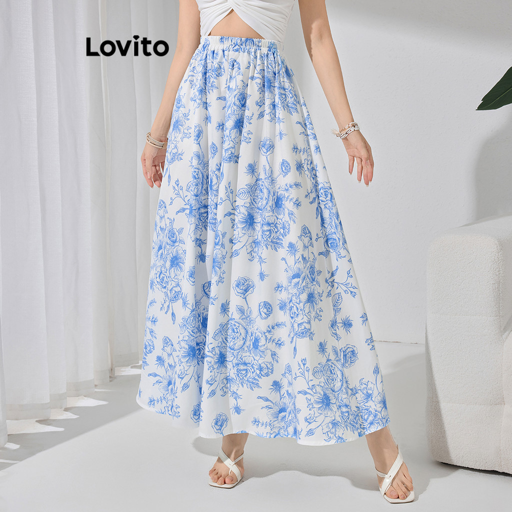 Lovito Elegant Floral Pattern Skirts for Women L113MD384 | Shopee Singapore