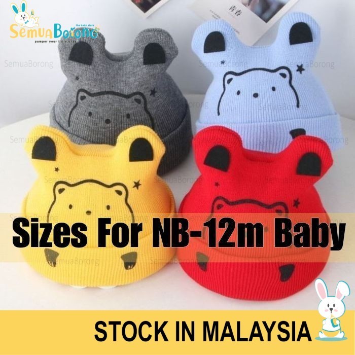 (0-12m) Newborn Baby Knit Cap Thick Soft Hat Bear Topi Baby Topi Budak ...