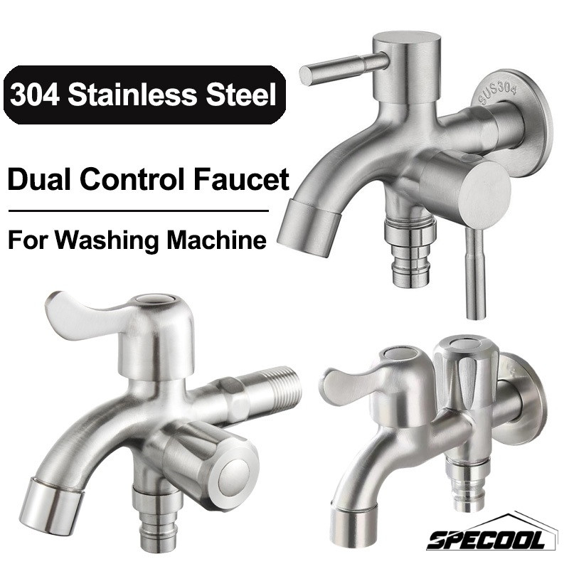 Specool® 304 Stainless Steel Double Faucet Dual Control Washing Machine ...