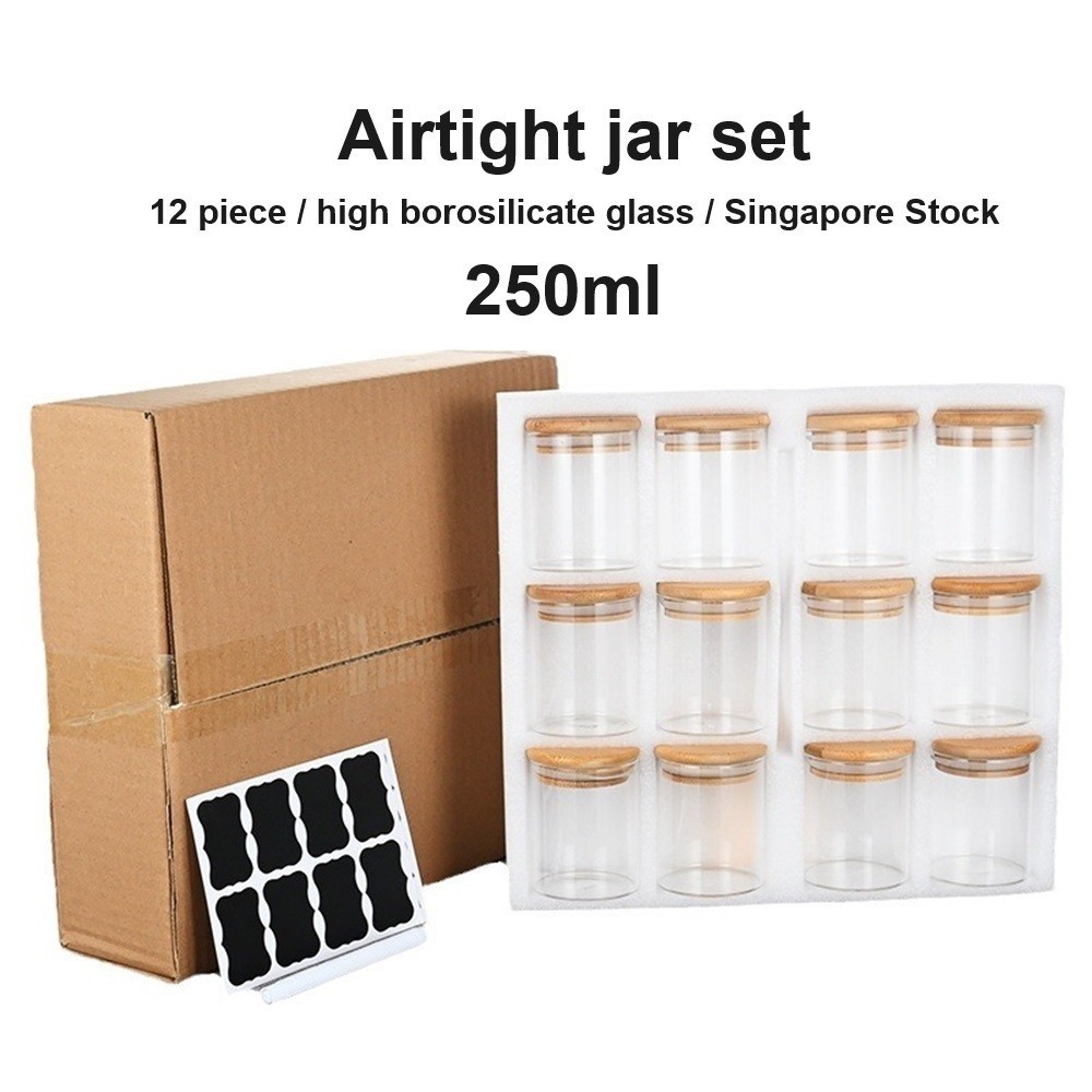 Singapore Glass Storage Jars with Bamboo Lids 250ml Wide Mouth Food ...