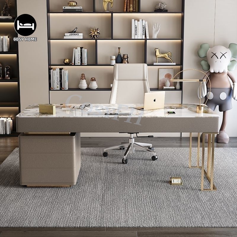 CosyFH Luxury Rock Plate Office Table With Socket Modern Simple ...