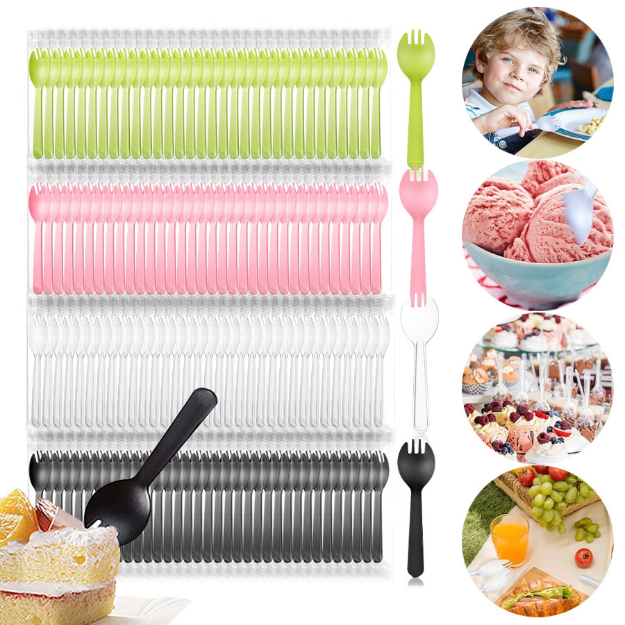 50Pcs Disposable Plastic Spoon Forks For Cake Ice Cream Salad Fruit ...