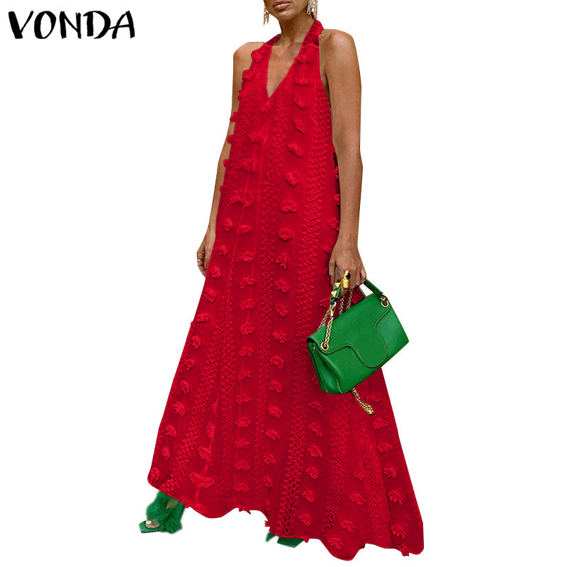 VONDA Women Vintage Casual V-Neck Sleeveless Flower Cut Solid Color ...
