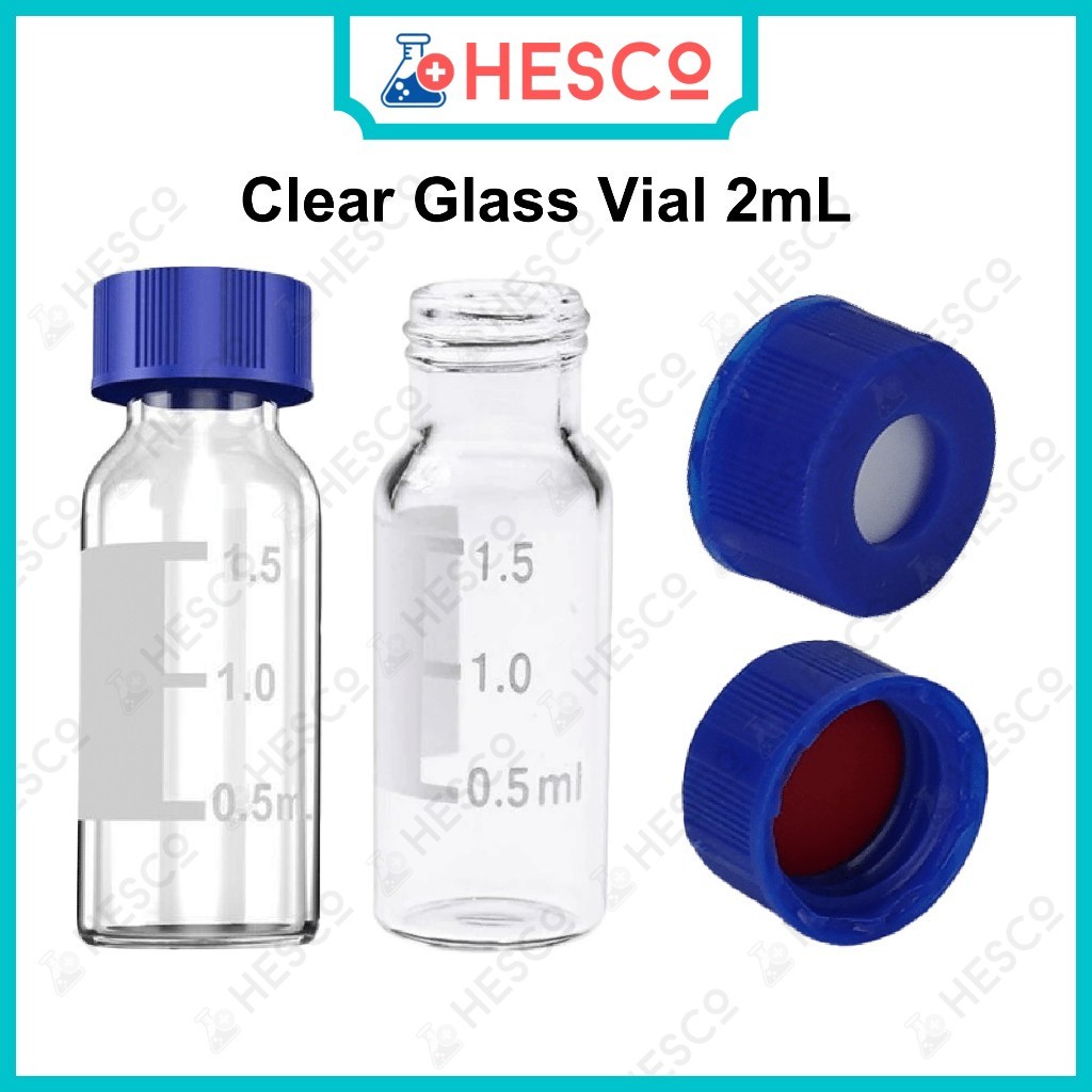 Clear Glass Vial Botol Kaca 2mL with Blue Cap, Non-Sterile, 100pcs ...