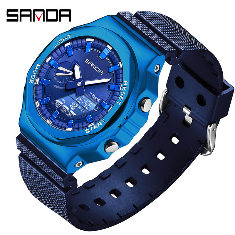 SANDA Octagonal Oak Hand Lamp Men's Electronic Watch Waterproof Sports ...