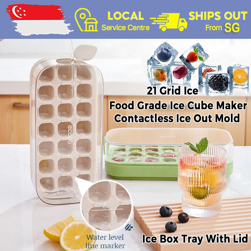 [SG Ready Stock] Contactless Ice Out Mold Ice Box Tray With Lid Square ...