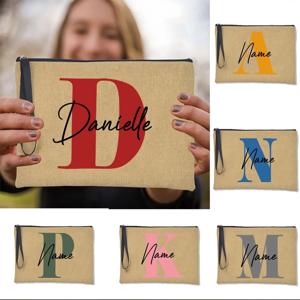 Personalized Color Alphabet + Name Printed Jute Clutch Bag Women's ...