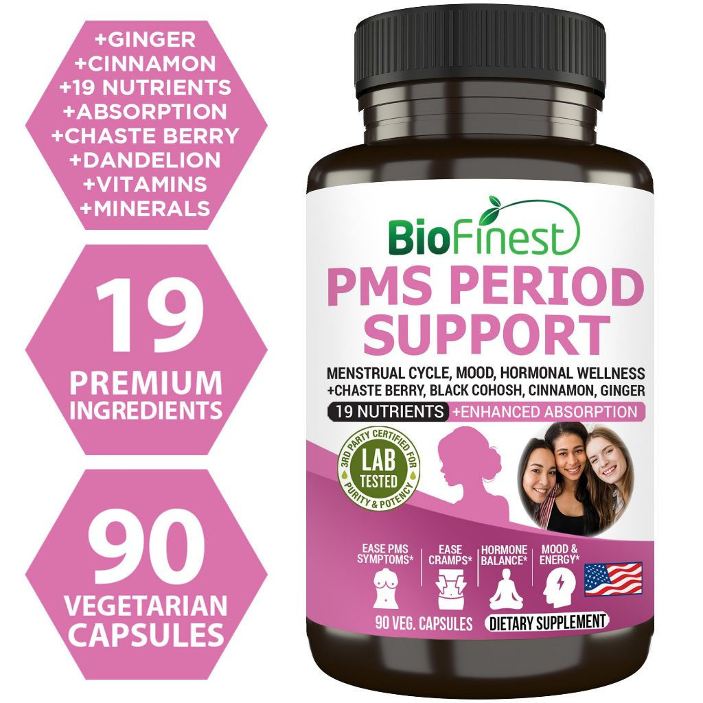 Biofinest PMS Period Support Supplement - Vitamins Menstrual Cycle Mood Hormone Balance Energy ...
