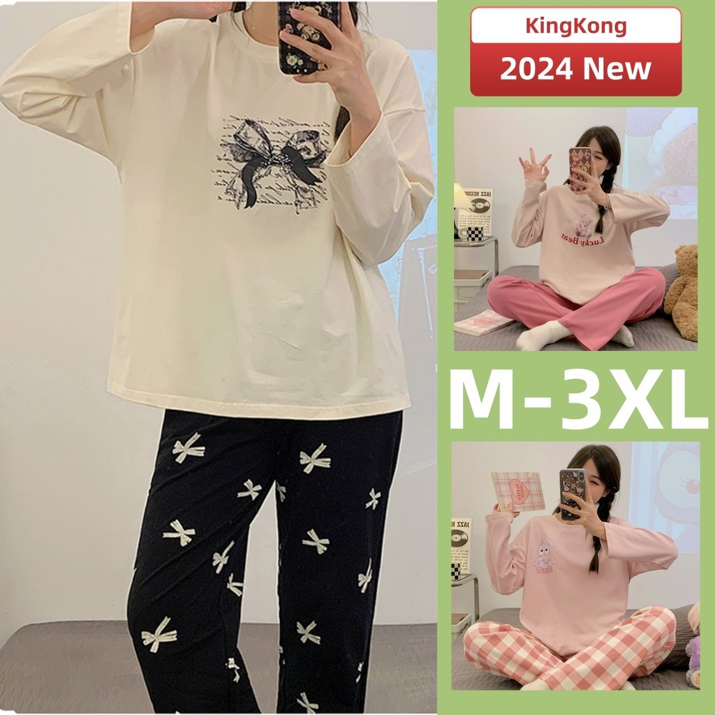 Pajamas Women Cotton Pyjamas Set Autumn Winter Long Sleeves Sleepwear ...