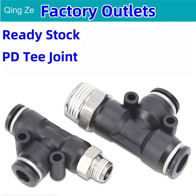 Pneumatic straight-insert quick connector External thread T-shaped tee ...