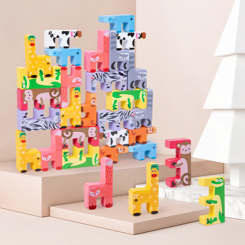 Large Wooden Animal Stacking Blocks with Music, Montessori Balance ...