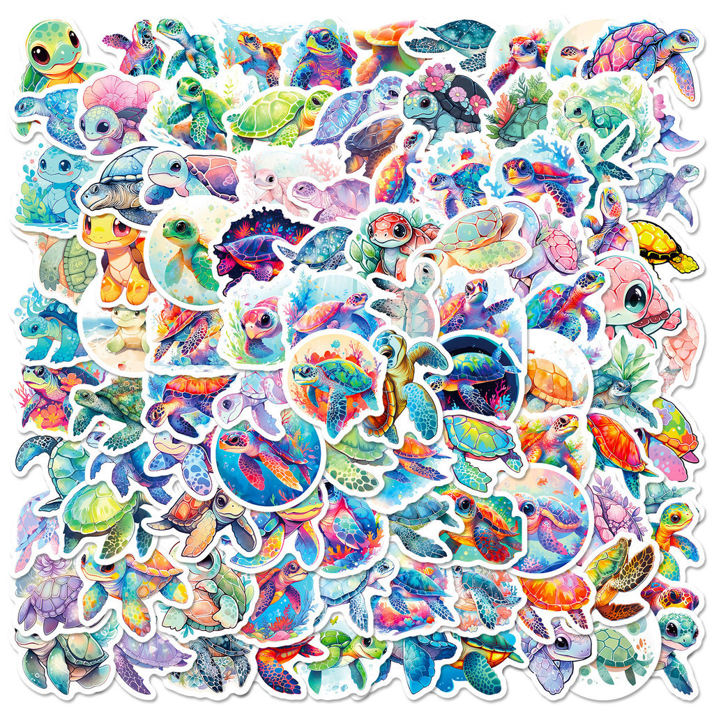 100Pcs Sea Turtle Stickers Cute Cartoon Ocean Animal Vinyl Waterproof ...