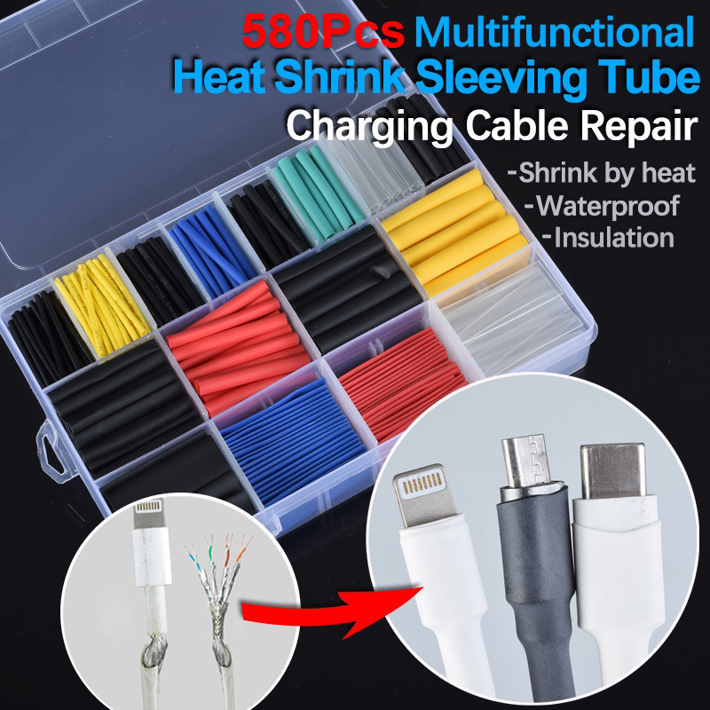 580Pcs 2:1 Heat Shrink Sleeving Tube Assortment Kit Electrical ...
