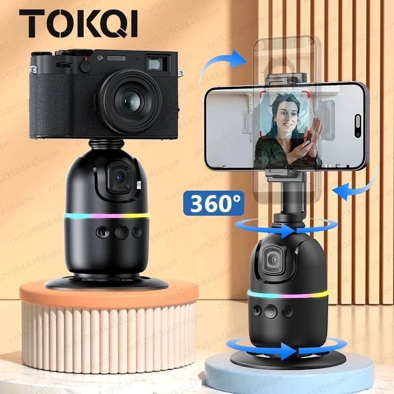 Smart 360°rotation Auto Face Tracking Phone selfie stick holder AI Follow-Up video Vlog Live ...