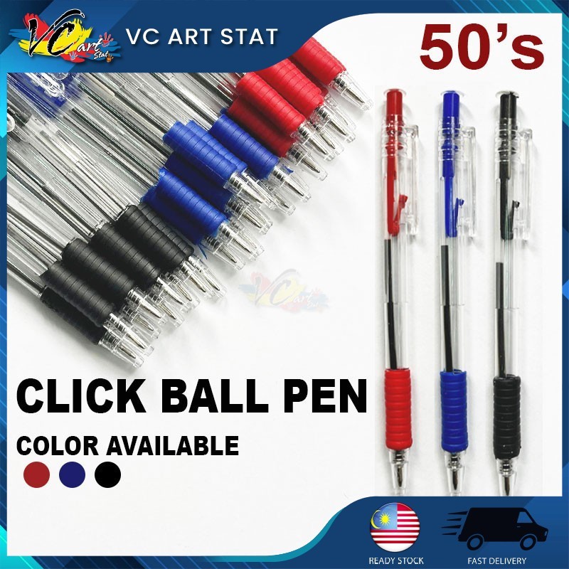 VC Art Box Of 50's Click Ball Pen 0.5mm Smooth Writing Ballpoint Pen ...