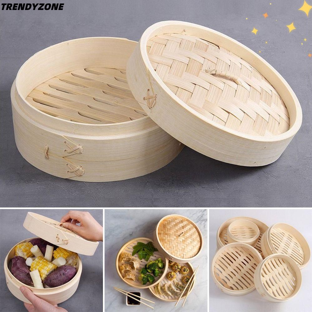 TRENDYZONE Bamboo Steamer, with Lid Chinese Steamer Dumpling Steamers ...