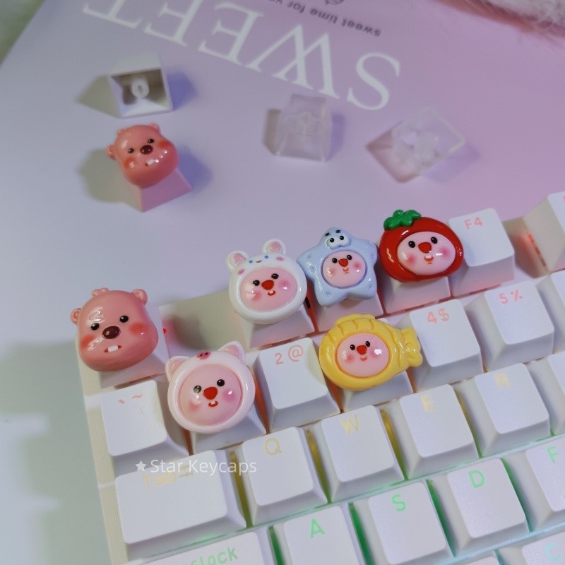 Cute Kawaii Animal Beaver Keycaps Handmade Girl Game Mechanical ...