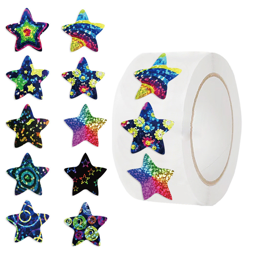 500 pcs 10 images Colorful Stars Stickers Roll/Stickers Tape | Shopee ...