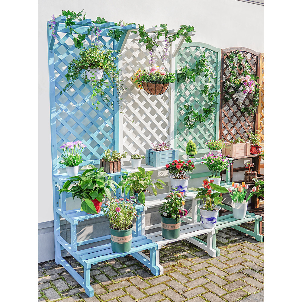 Anticorrosive Wood Flower Stand Storage Rack Balcony Outdoor Fence ...