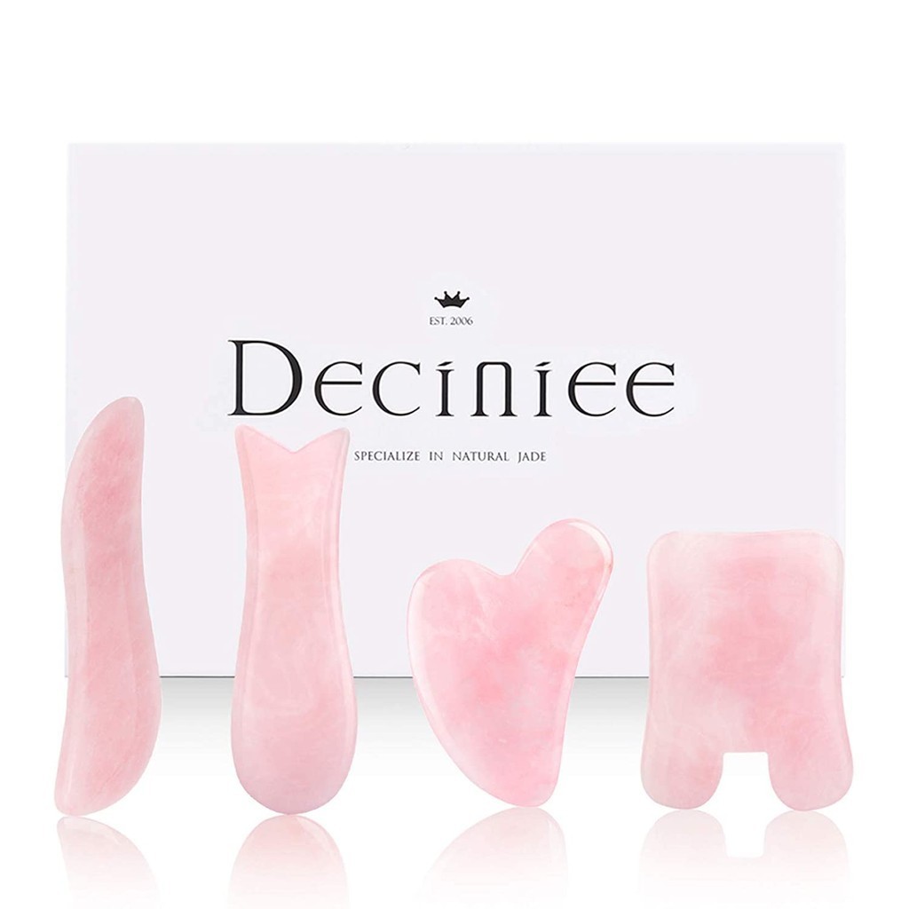 DECINIEE 4 Pcs Gua Sha Facial Tools Set Pink Green Jade Scarper Rose ...
