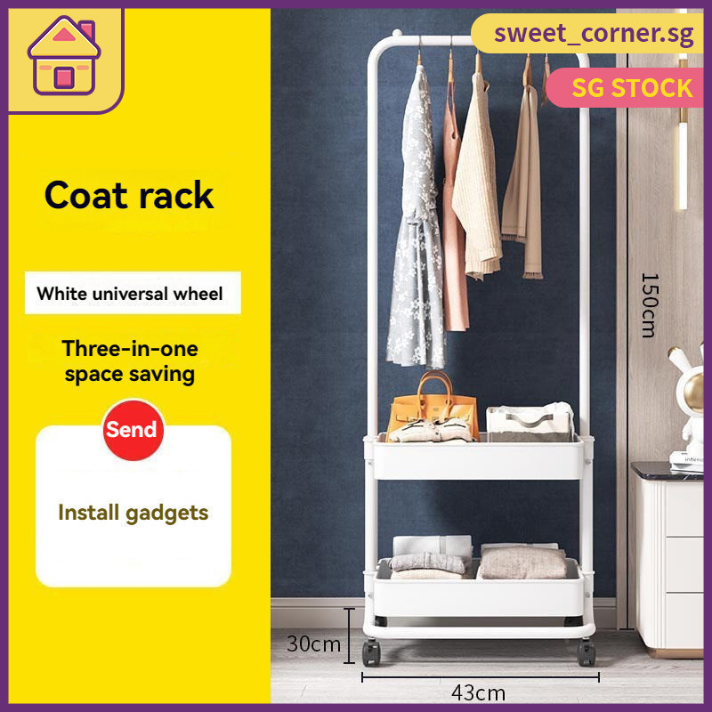 Home Movable Wheeled Clothes Rack Simple Coat Rack Heavy-Duty Vertical ...