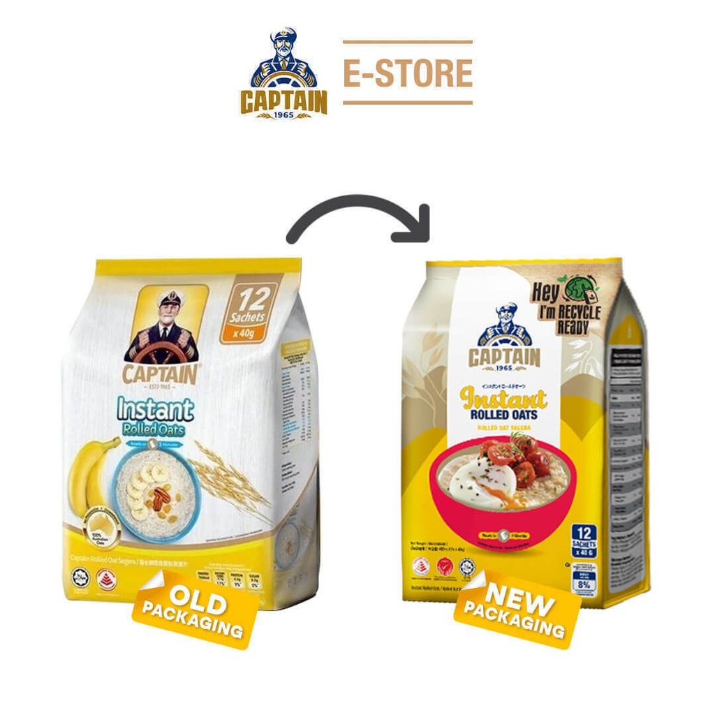 Captain Instant Rolled Oats 12 x 40g Expiry Date: 1/8/2026 | Shopee ...