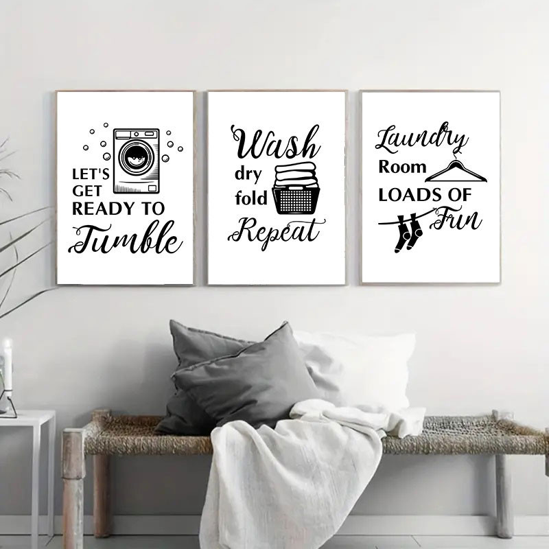 Simple Black White Laundry Room Quotes Canvas Poster Prints Modern Wall ...