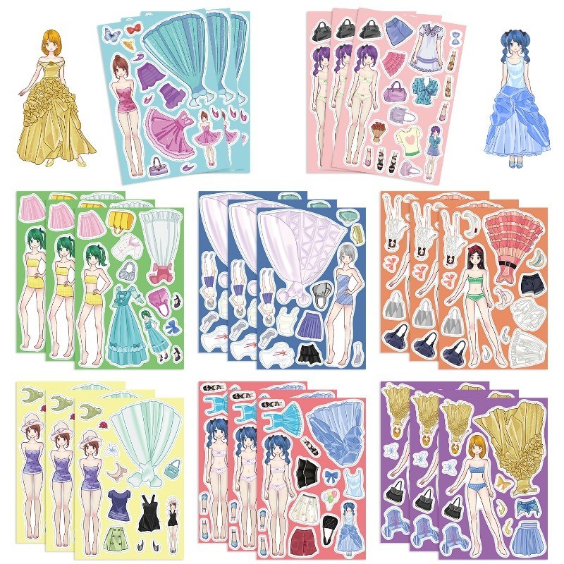 Cartoon Princess Dressing Evening Dress Puzzle Sticker Girl DIY ...