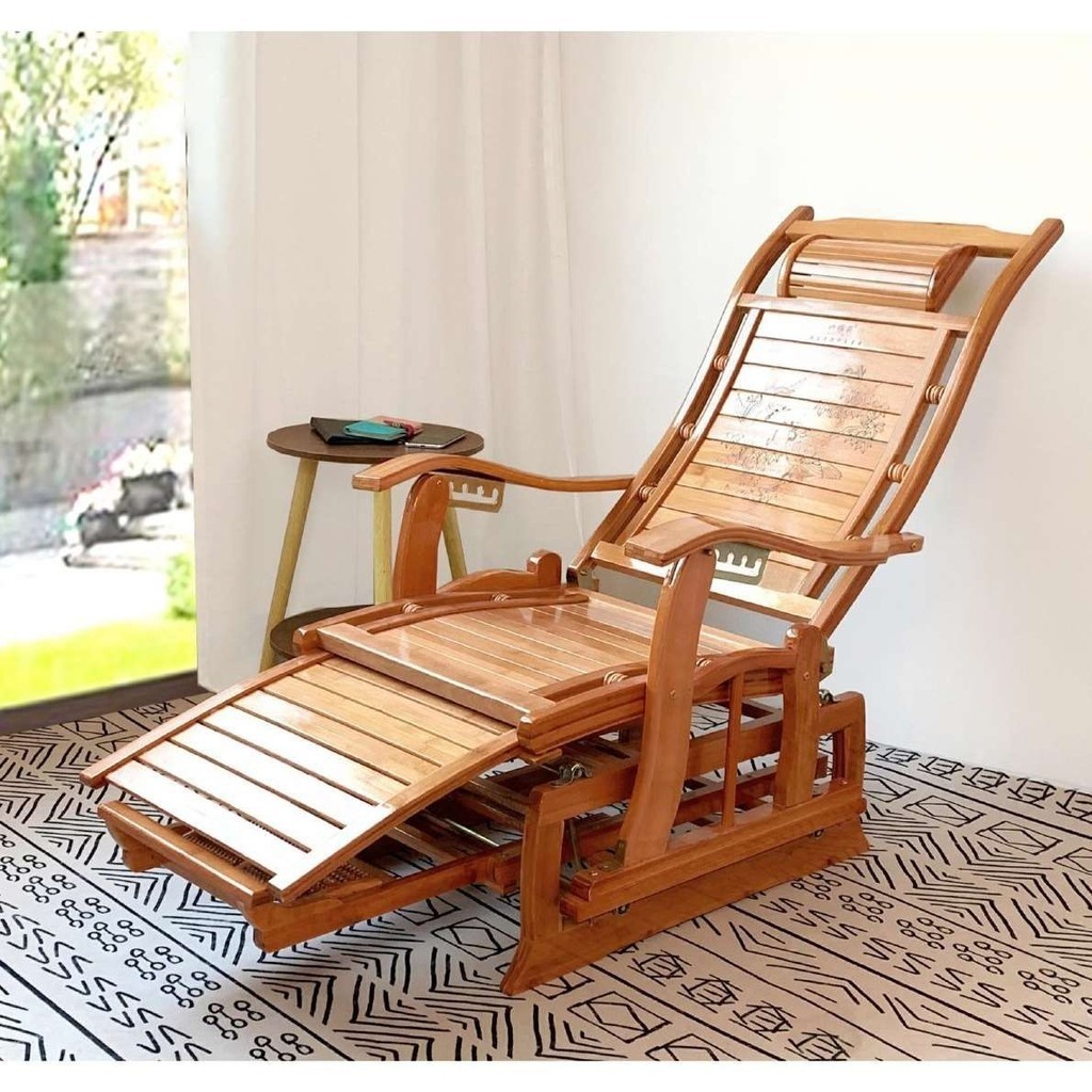 Bamboo Rocking Chair Home Adult Leisure Balcony Recliner Folding Lunch ...