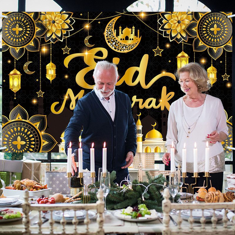 DTB Eid Backdrop Moon Star Castle Pattern Banner Eid Decorations Banner ...