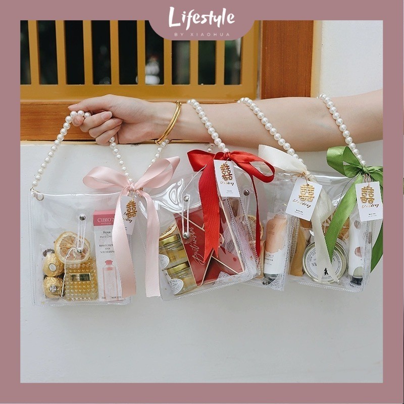 Transparent Bag PVC Clear Pearl Wedding Goodie Bag 透明礼物袋手提伴手礼袋珍珠 Beg ...