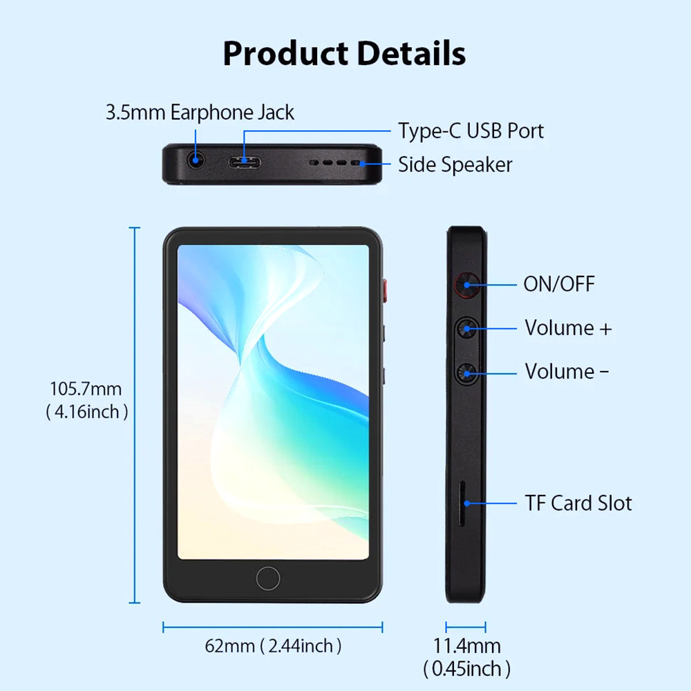 Portable WiFi MP3 MP4 Player bluetooth Full Touch Screen, Android ...