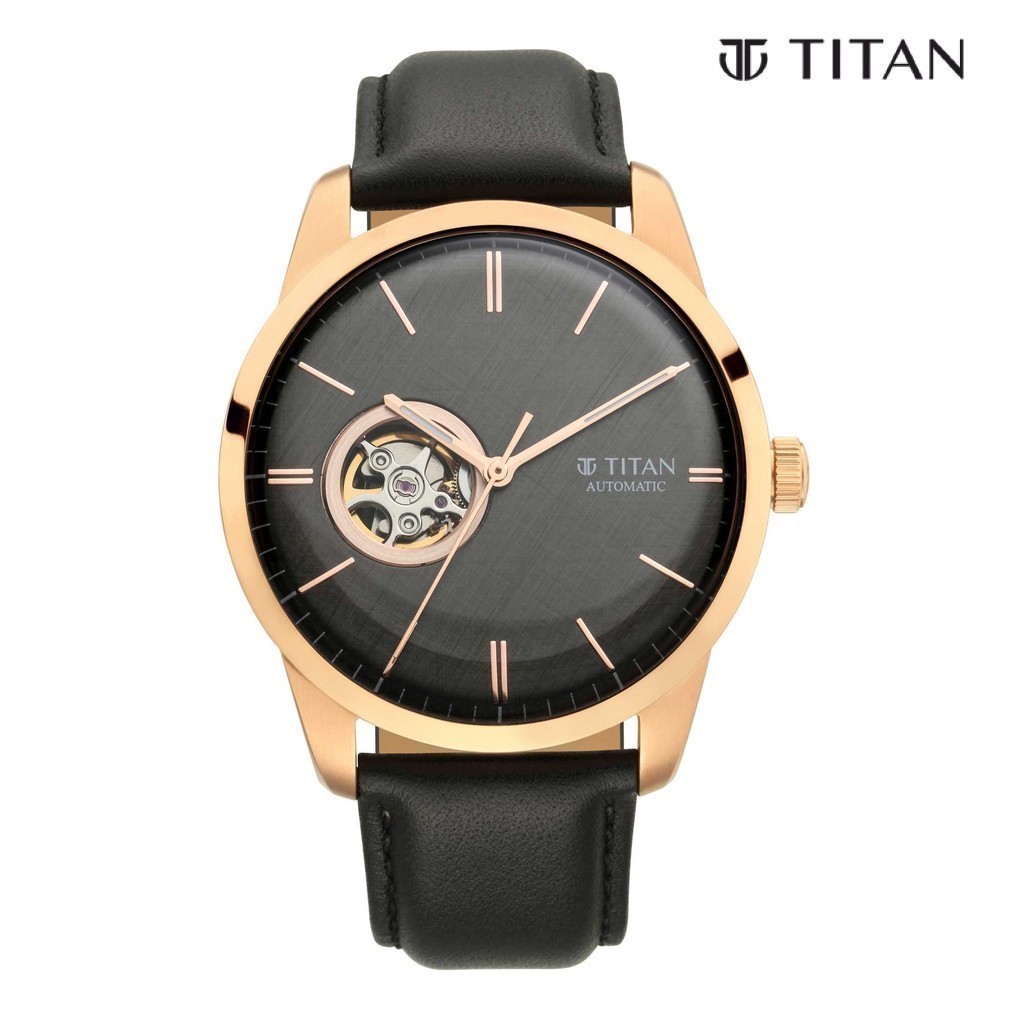 Titan Automatic Automatic Black Dial Leather Strap Watch for Men ...
