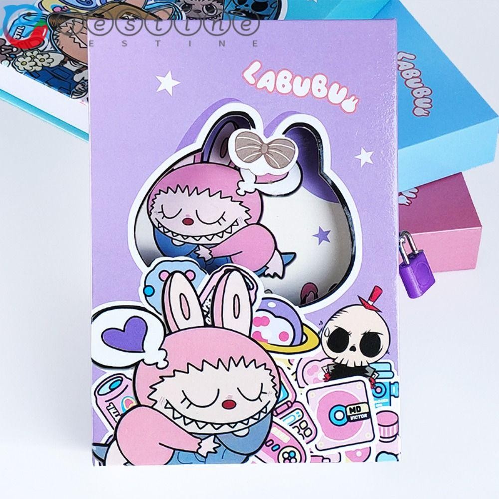 JESTINE Labubu Diary Notepad, Color Page Cartoon Notebook With Key Lock ...