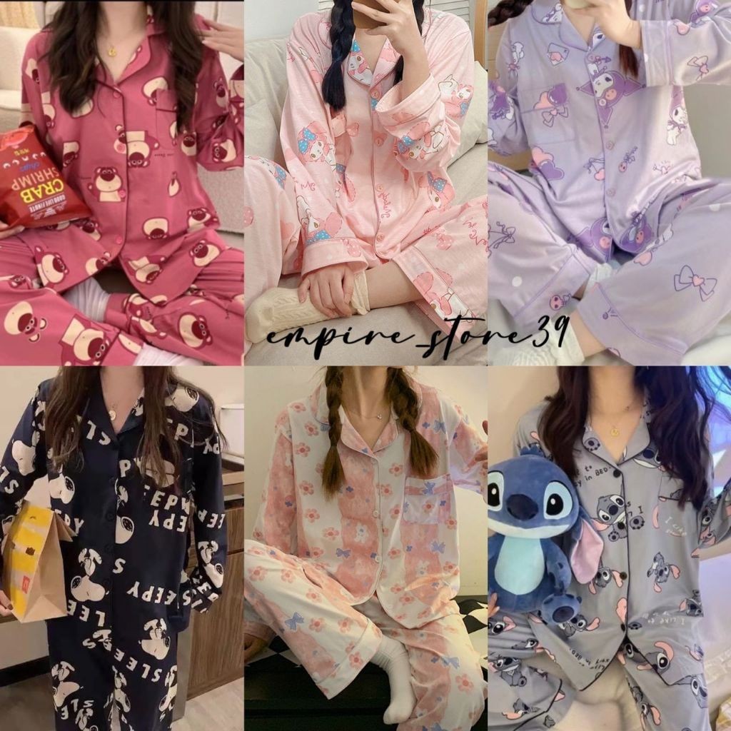 Cute Long Sleeve Pyjamas Women Baju Tidur Wanita Sleepwear Nightwear ...