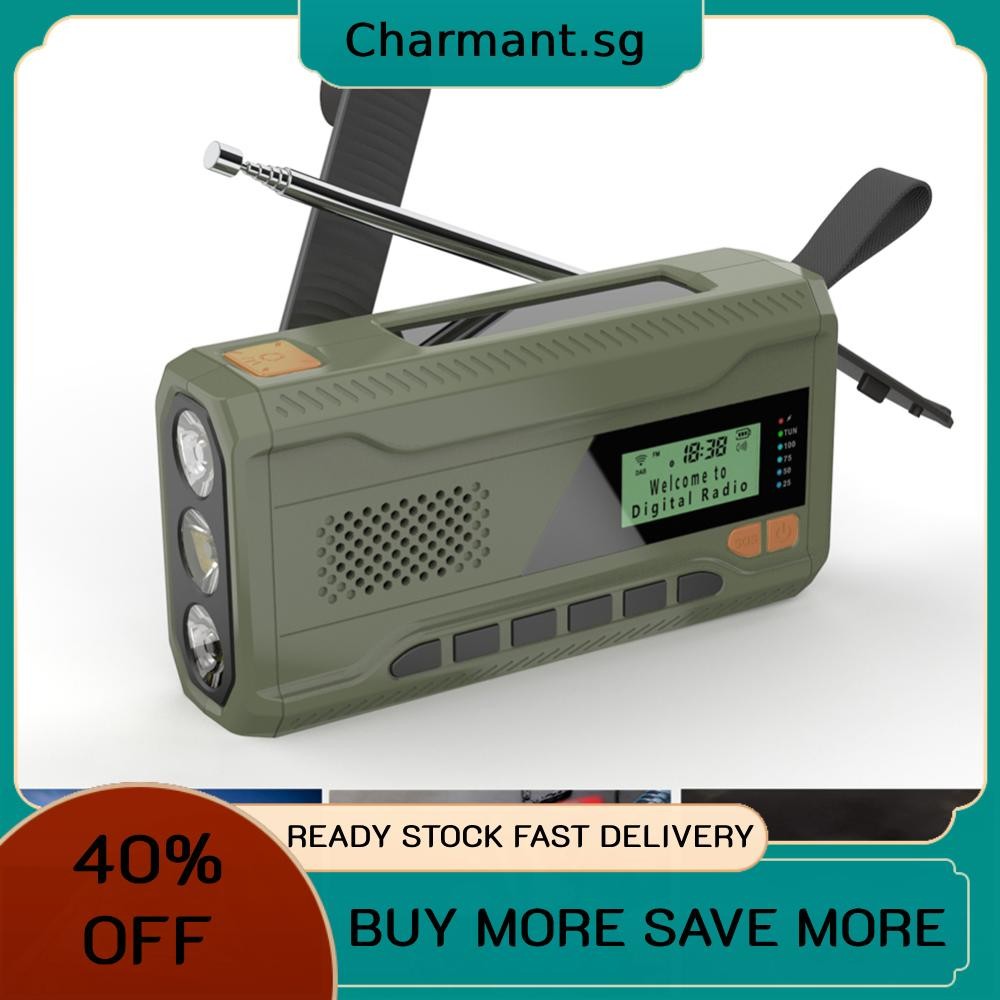 Portable DAB FM Radio with Flashlight BT Speaker Rechargeable Emergency ...