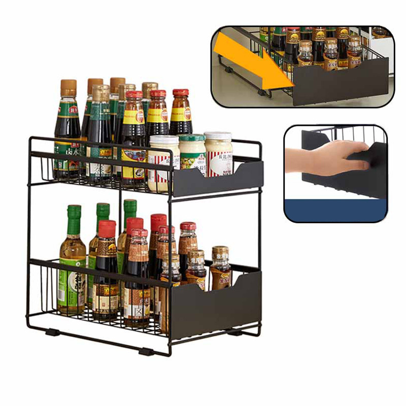 2Tier Kitchen Sliding Cabinet Basket Rack Pull Out Organizer Drawer ...