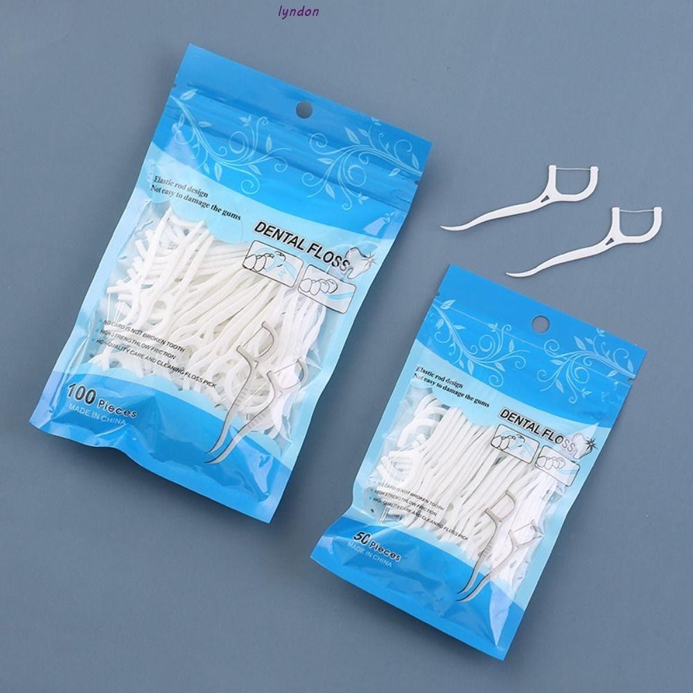 LYNDON 50/100 Pcs/Bag Dental Floss Stick, Double Head Ultra-fine Dental ...