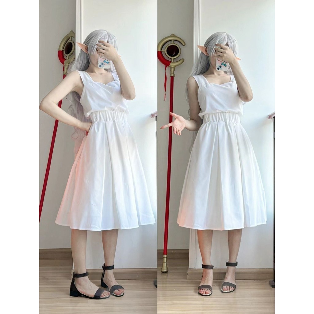 Frieren white dress Frieren cosplay Frieren costume Magician Elf ...