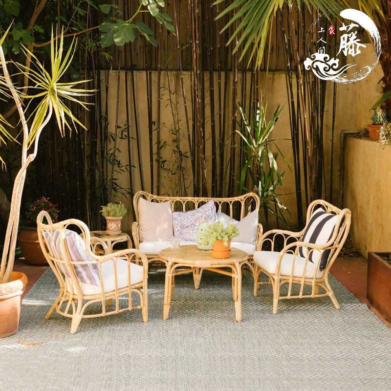 S-T/ Nordic Rattan Sofa Natural Real Rattan Outdoor Rattan Garden ...