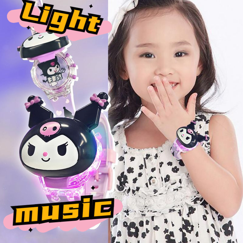 Sanrio Luminous Watch Kuromi Melody Cinnamoroll 3D Flip Luminous Music ...