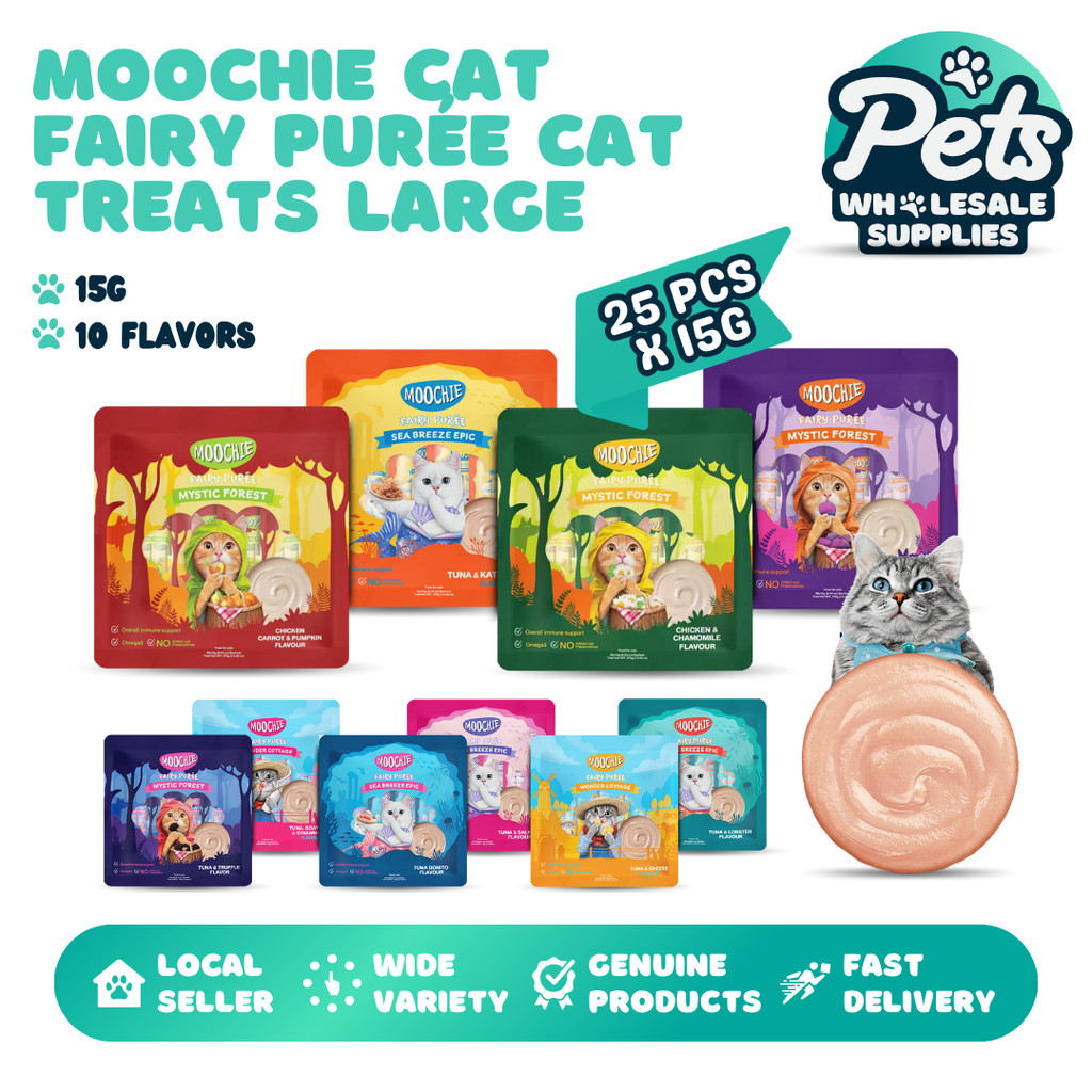 Moochie Cat Fairy Purée Cat Treats Large 25 Pcs x 15g - Tuna Salmon ...