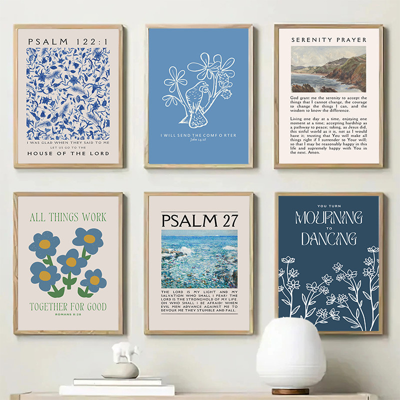 Blue Psalms Christian Bible Verses Wall Art Poster Print Picture ...