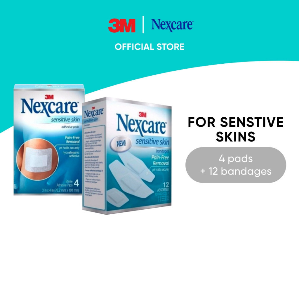 3M™ Nexcare™ Sensitive Skin Adhesive Pads + Bandages, Bundle Pack, Pain ...