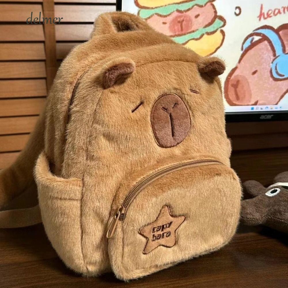 DELMER Capybara Plush Backpack, Plush Capybara Big Capacity Capybara ...