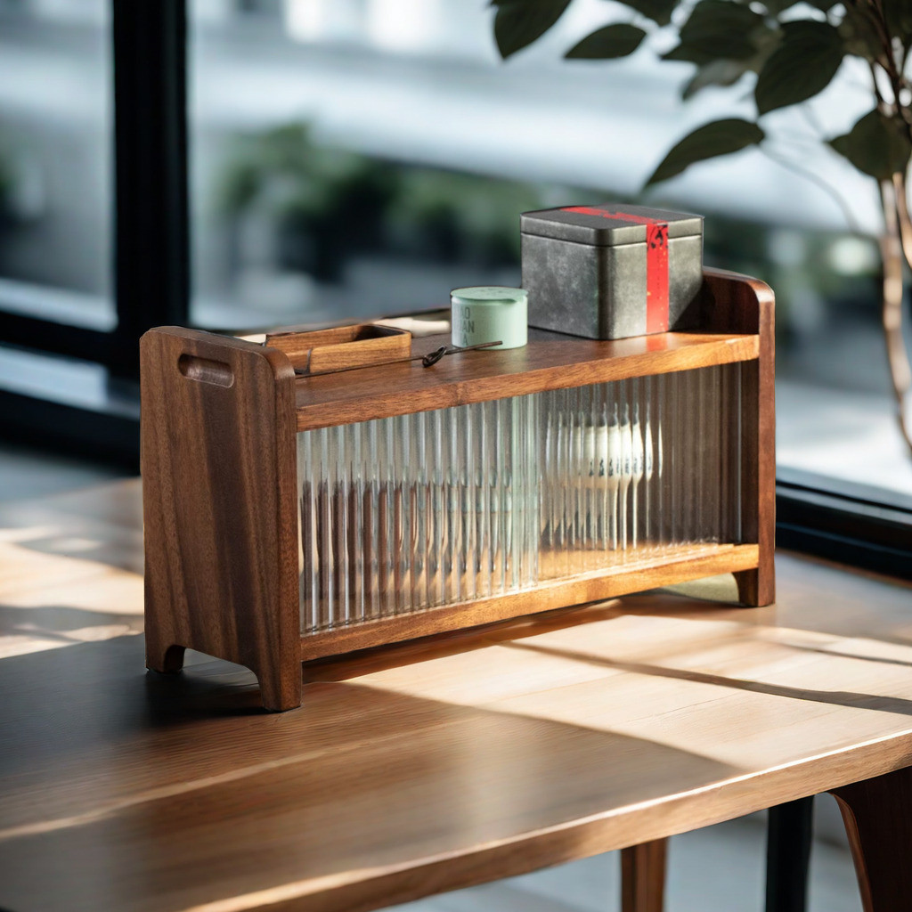 [in stock] Smooth Line Walnut Wood Desktop Tea Cup Rack Tea Set with ...