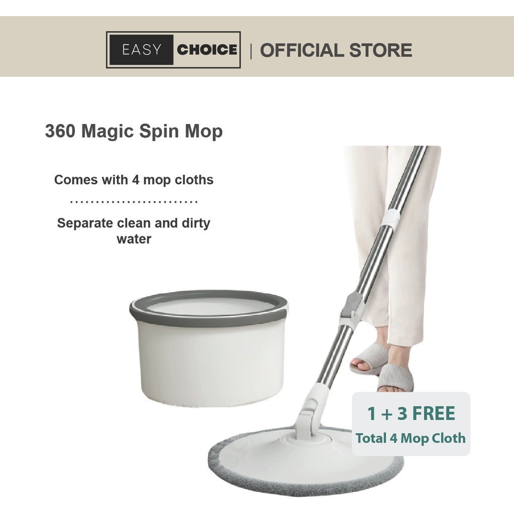 Easy Choice [SG Ready Stock] 360 Magic Spin Mop Come with 4 Mop Cloth ...